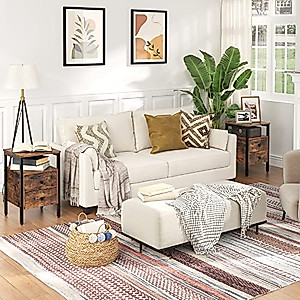 HOOBRO End Tables Set of 2, Bedside Table with 2 Drawers and Storage Shelves, Side End Table, Nightstands for Living Room, Bedroom, Accent Furniture, Easy Assembly, Rustic Brown and Black BF43BZP201G2