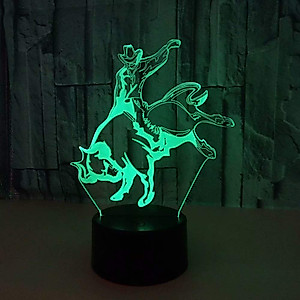 JruF Night Light for Kids 3D Night Light Bedside Lamp with Remote Control Changing Xmas Halloween Birthday Gift for Child Baby Girl,Horse Race and Cowboy