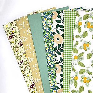 7pcs 10" X 10" Cotton Fabric Patchwork Squares Floral Fabric Fat Quarters Fabric Bundles Patchwork Fabric Quilting Fabric Bundles for DIY Crafts Cloths Handmade Accessory - Green Serie