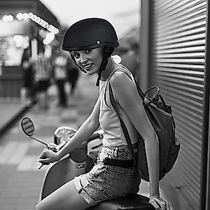 CXKS Motorcycle Half Helmet Motorcycle Helmet Skull Cap for Men Women Ultra-Thin Beanie hat, Scooter Moped Street Cruiser Jet Style DOT Certified Helmet (55-63CM) Matte black, Large