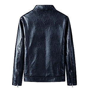 Maiyifu-GJ Mens Full Zip Biker Jacket Winter Warm Faux Leather Motorcycle Jackets Lightweight Casual Pu Bomber Coat (Blue,Medium)