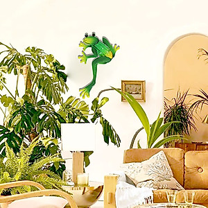 LIFFY Metal Frog Wall Decor Garden Frog Outdoor Decor Indoor Room Home Glass Wall Art Hanging Decorations Fence Decorative Ornaments Outside for Porch,Patio,Yard