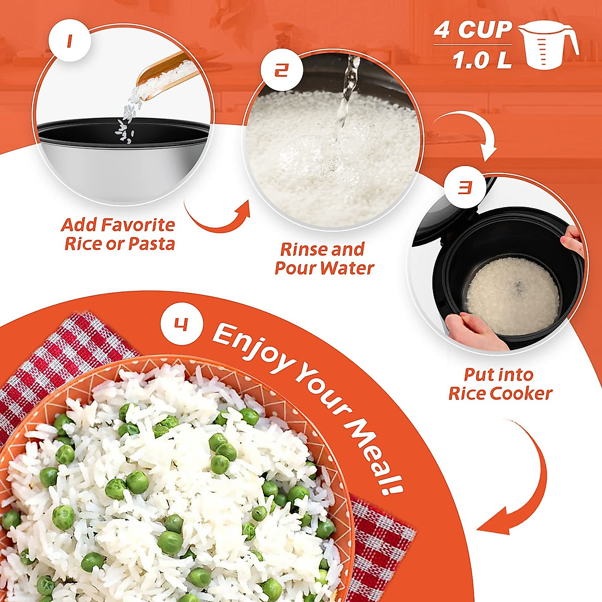 Small Rice Cooker and Food Steamer, 3-4 Cups Uncooked(6-8 Cups Cooked) Mini Rice Maker, Removable Non-Stick Pot Suitable for Cooking, Soups, Stewing, Steaming, Automatic Keep Warm Function