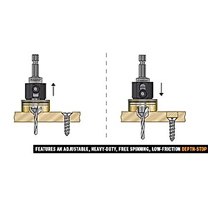 Amana Tool 55227 Carbide Tipped 82 Degree Countersink Set with Adjustable Drill Bit Depth Stop and No-Thrust Ball Bearing 3/8 Dia x 1/8 Drill Dia x 1/4 Inch Quick Release Hex Shank