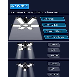 YIBEYYDS Garage Light 2 Pack,185W 18500LM 6500K LED Garage Light Garage Lights Ceiling LED with 6+1 Adjustable Panels,LED Garage Ceiling Lights Support E26/E27 for Garage,Barn,Workshop,Basement