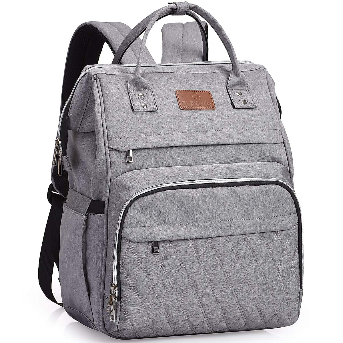 EI Sonador Diaper Bag Backpack, Multi-Function Baby Nappy Bag, Maternity,Large Capacity, with Thermal and Waterproof Pockets, Stroller Straps (Grey)