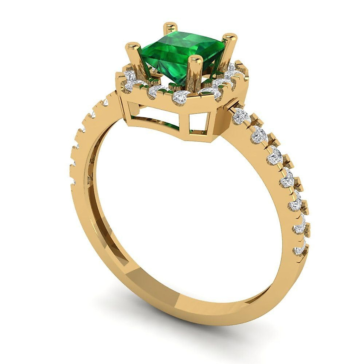 Clara Pucci 1.5 ct Princess Cut Solitaire W/Accent Emerald Art Deco Bridal Wedding Statement ring 18K Yellow Gold Size 4.5