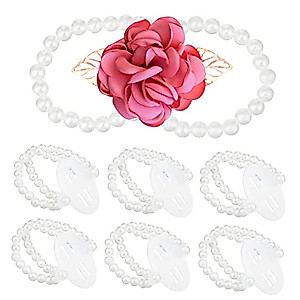 SEWACC 6 Pcs Wrist Flower Wrist Corsage String Bracelet Stretch Bracelet String Banquet Corsage Wristlet Wrist Corsage Pearls Pearl Flower Corsage Bridesmaid Wedding Wrist Corsage Plastic