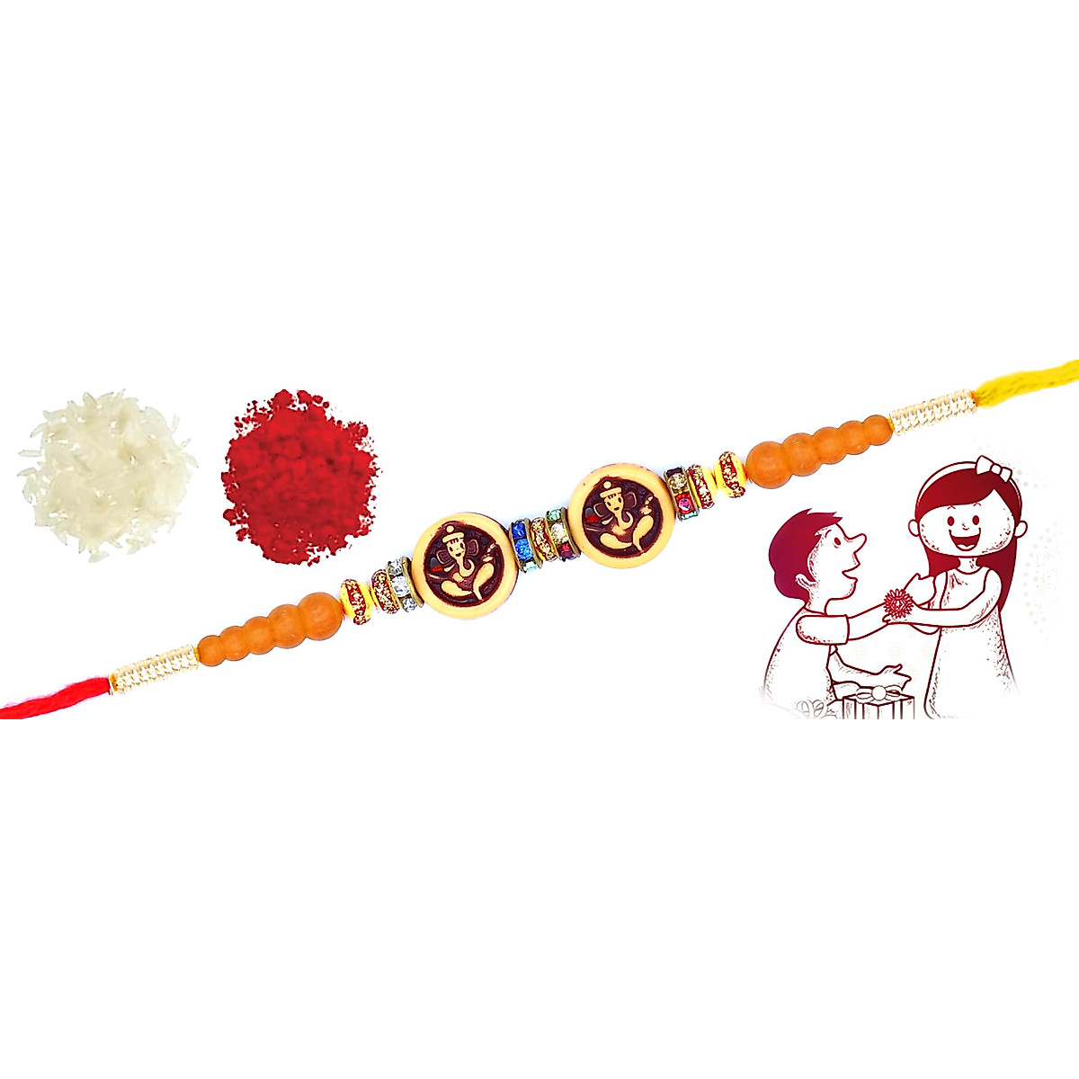 Indian Art Set of 4 Rakhi For Brother and Bhabhi Set Bro Rakhi With Cotton Thread Gift This Rakhi to Brother / Bracelets Rakhi Set /