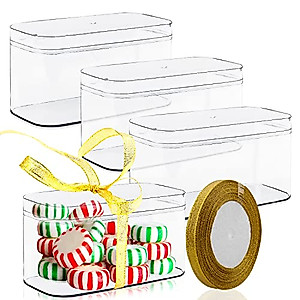 10 Pcs Clear Plastic Rectangle Boxes, 4.64x2.36x2.6" Small Plastic Storage Box with Lid Transparent Clear Containers Display Boxes Favor Gift Box with Glitter Ribbon for Candy Pill Jewelry Christmas
