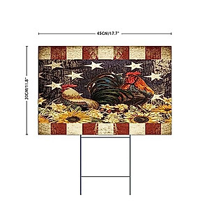 America 4th of July Patriotic Rooster Yard Lawn Sign 12x18 Inch American Banner The Old Glory Personalized Yard Signs with Stakes for Rent House Outdoor Decoration