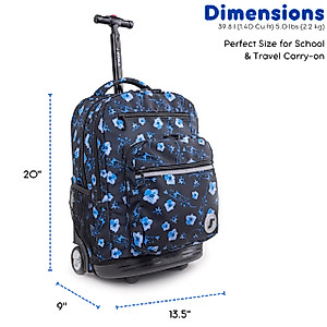 J World New York Sundance Rolling Backpack Girl Boy Roller Bookbag, Night Bloom, 20 X 13 X 9 (H X W X D)