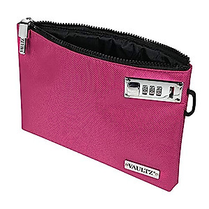 Vaultz Money Bag with Lock - 7 x 10 Inches, Men & Women's Locking Accessories Pouch for Cash, Bank Deposits, Wallet, Medicine, Phone and Credit Cards - Pink