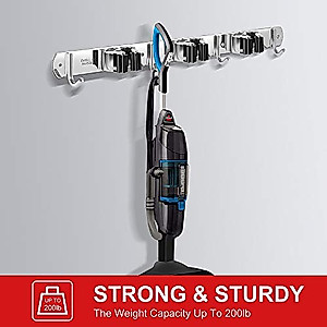 IMILLET 2 Pack Broom and Mop Holder Wall Mounted, Stainless Steel Broom Holder Mop Holder Self Adhesive Heavy Duty Hooks Storage Organizer for Home Laundry Room Garden Garage Closet Kitchen