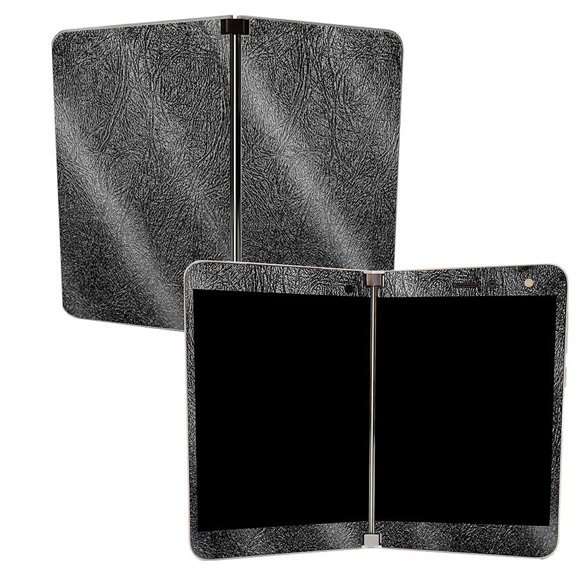 MIGHTY SKINS MightySkins Glossy Glitter Skin for Microsoft Surface Duo - Black Leather | Protective, Durable High-Gloss Glitter Finish | Easy to Apply, Remove, and Change Styles | Made in The USA