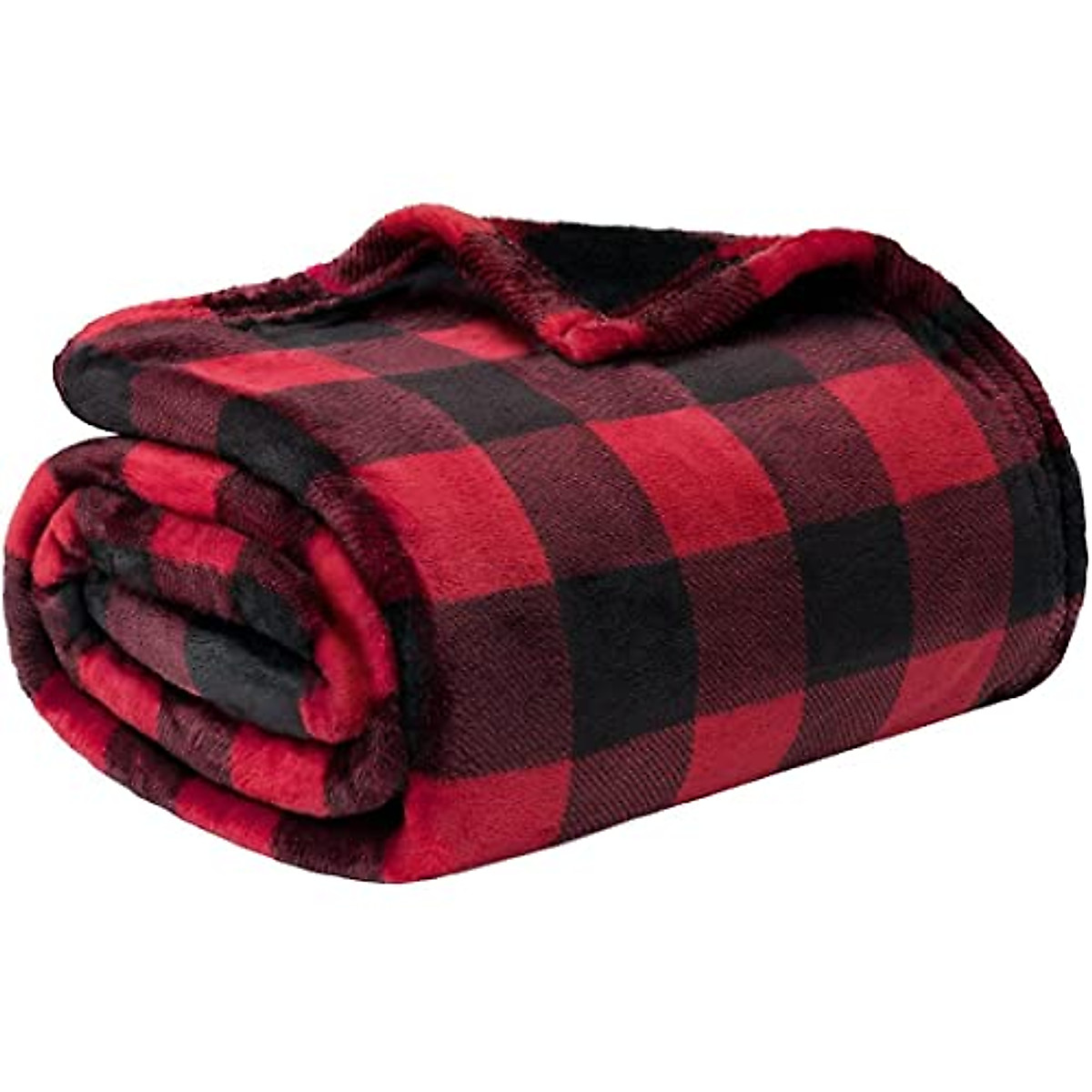 Premium Plaid Sherpa Fleece Throw Blanket | Super Soft, Cozy, Plush, Lightweight Microfiber, Reversible Throw for Couch, Sofa, Bed, All Season (50 X 60 Inches Red)