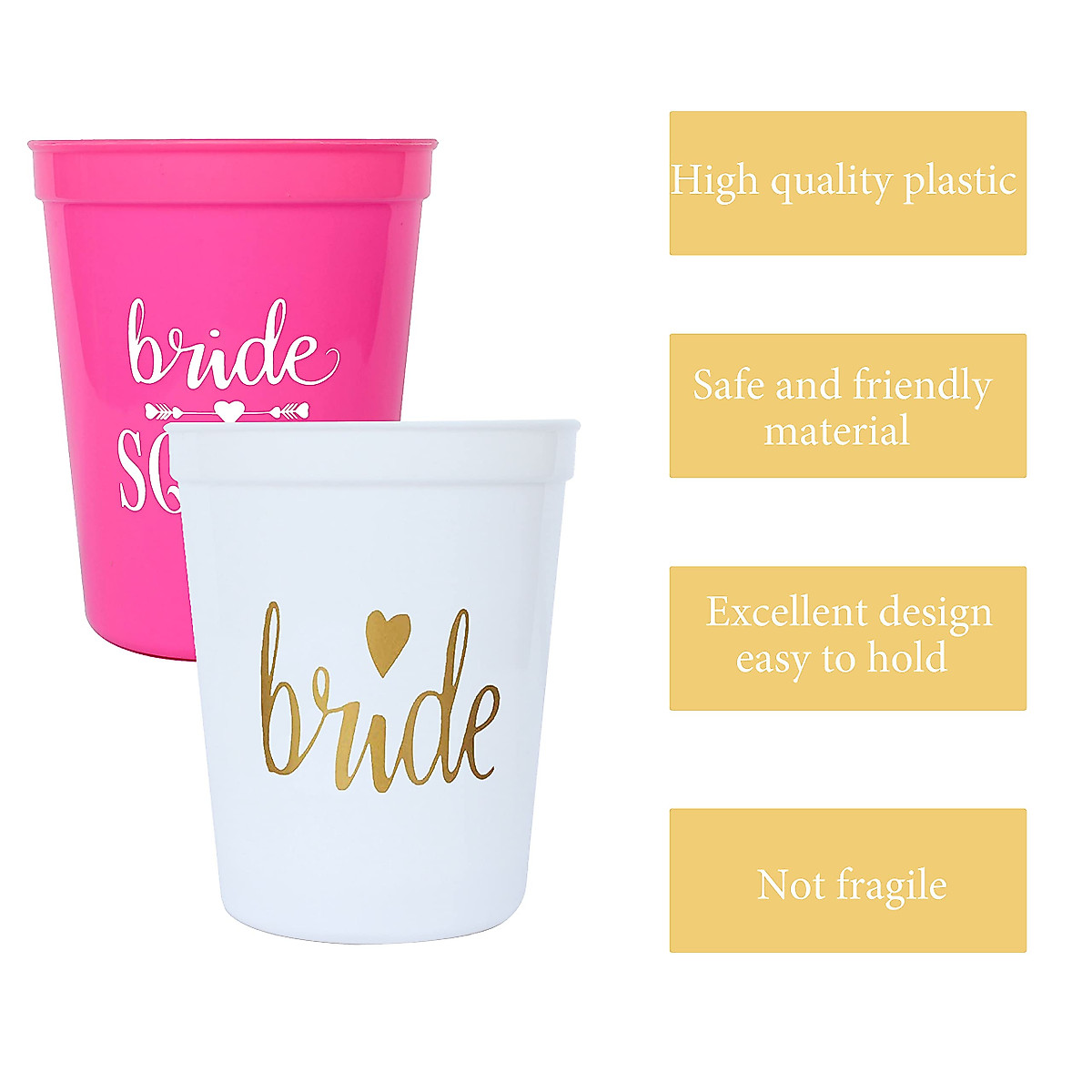 PartyGifts&beyond Bride Squad Plastic Cups 13packs Bachelorette Party Cups for Bridesmaid Bridal Shower Wedding Decorations(Neon)
