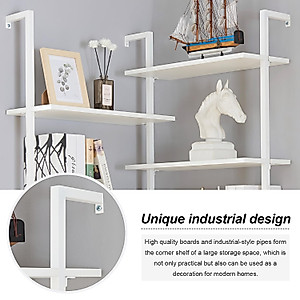 HOMISSUE Corner Bookshelf,12-Tier L Shaped Bookshelf, Double Wide Corner Wall Mount Bookcase with Metal Frame and Wood,Modern Industrial Corner Shelf for Living Room, Kitchen, Home Office White