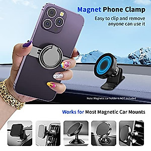 Magnet Phone Clamp with Ring Holder [4 Strong Magnets] Magnetic Gym Phone Clip Grip for Most Magnet Car Mount & All Metal Plate Compatible with iPhone 14/13/12/11 Pro Max, Android (Pro-Gray)