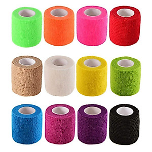 B&S FEEL Self-Adhesive Elastic Wrap Bandage Tape(2 Inches x 5 Yards, Pack of 12) (Assorted Color)