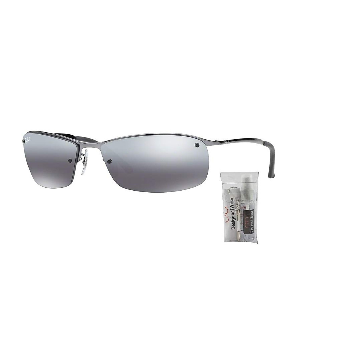 Ray-Ban RB3183 004/82 63M Gunmetal/Grey Mirror Silver Gradient Polarized Rectangular Sunglasses For Men+ BUNDLE with Designer iWear Eyewear Kit