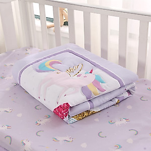 Wowelife Unicorn Crib Bedding Set Purple, Premium 3-Piece Baby Bedding Set Unicorn, Baby Girl Nursery Crib Set, Breathable and Soft for Boy and Girl