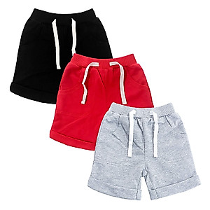 SOBOWO 12-18 Month Boy Shorts Baby Boys Sport Shorts Summer 3-Pack Solid Cotton Jogger Active Shorts Casual Harem Pants 0-24 Months (12-18 Months, Black/Red/Gray)