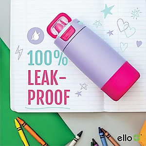 Ello Kids Colby 12oz Stainless Steel Insulated Water Bottle with Straw and Built-In Silicone Coaster Carrying Handle and Leak-Proof Locking Lid for School Backpack, Lunchbox, and Outdoor Sports, Teal