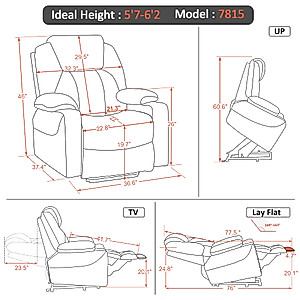 MCombo Large Lay Flat Dual Motor Power Lift Recliner Chair Sofa with Massage and Heat, USB Ports, Extended Footrest, for Elderly People, Infinite Position, Faux Leather 7815 (Dark Brown)