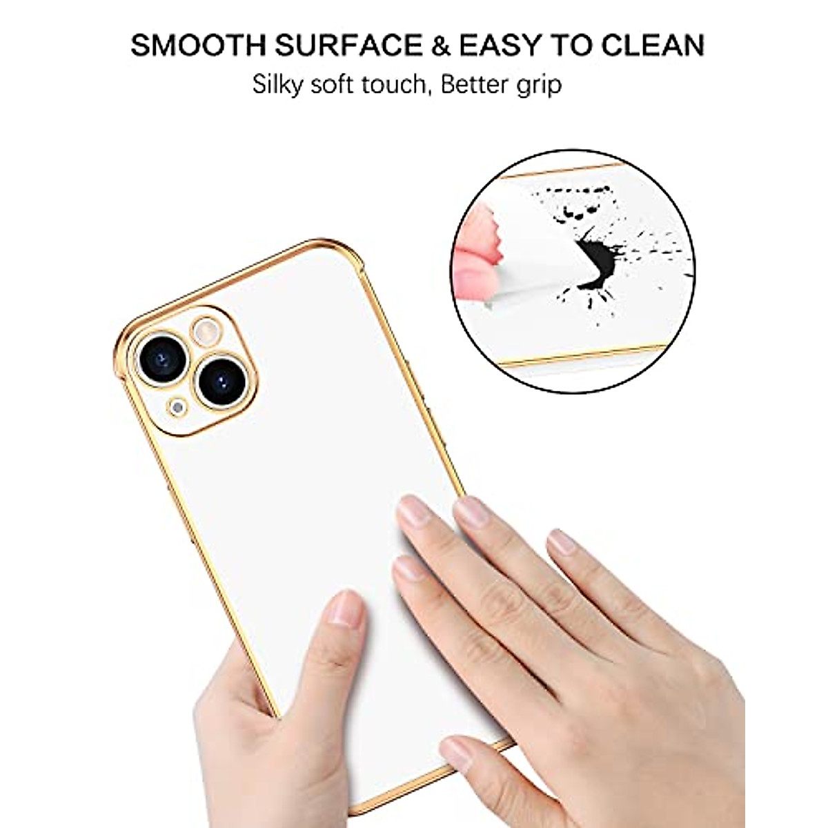 BENTOBEN iPhone 13 Case, Phone Case iPhone 13 6.1, Slim Thin Luxury Gold Design Shockproof Protective Soft TPU Bumper Drop Protection Cute Case for Girls Women Boys Men iPhone 13 Cover, White/Gold