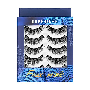 Lashes Natural Look Fake Eyelashes - Bepholan False Eyelashes 3D Super Fluffy False Lashes Black Band Wispy Lashes 5-Pack Faux Mink Lashes,XMZ116