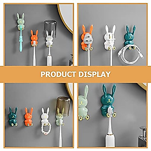 Cabilock 4pcs Adorable Rabbit Nail Free Hook Wall Coat Hanger Rabbit Wall Hooks Umbrella Holder No Punching Key Hook Bathroom Hooks Adhesive Cable Organizer Abs Child Key Chain Wall-Mounted