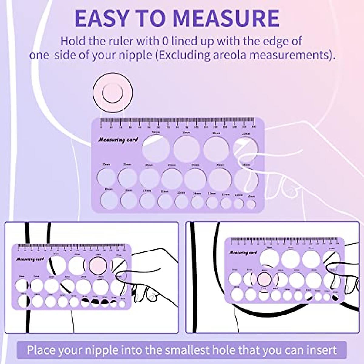 Nipple Ruler, Nipple Ruler for Flange Sizing & Breast Pump Size - New Mothers Must Haves, Soft Silicone Circle Templates Nipple Measurement Tool with Holes & Millimeter Scale for Flange Size Measure