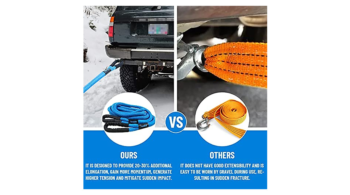 Kinetic Recovery Rope 7/8 x 30ft(26000lbs),Nylon Double Braided ...