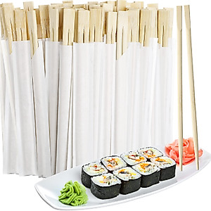 300 Pairs Disposable Chopsticks Bamboo Wooden Chopsticks Cooking Chopsticks Long Japanese Chinese Korean Individually Wrapped Connected Chopsticks with Paper Sleeve for Sushi Asian Dishes, 8.27 Inch
