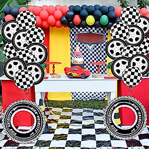 20Pcs Race Car Balloons Race Car Birthday Party Supplies Wheel Tire Checkered Balloon Garland Arch Racing Cars Birthday Decorations for Boys Truck Wheels Party Favors