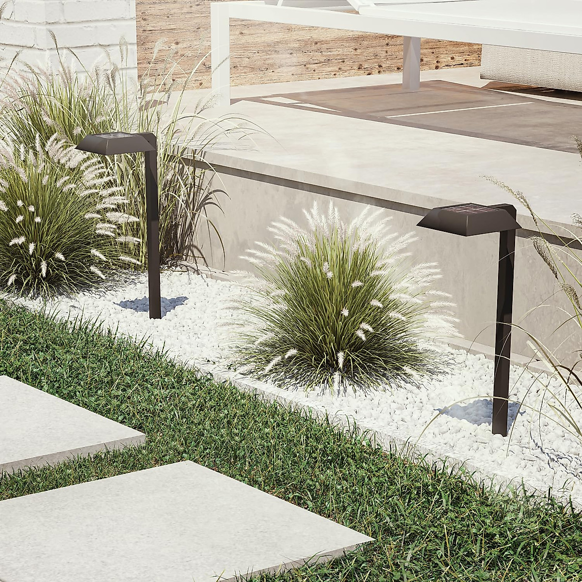 LampLust Black Solar Pathway Lights Outdoor, 4 Pack Stainless Steel Modern Path Lights, Waterproof, LED Metal Solar Garden Light for Yard, Walkway, Driveway & Landscape Lighting