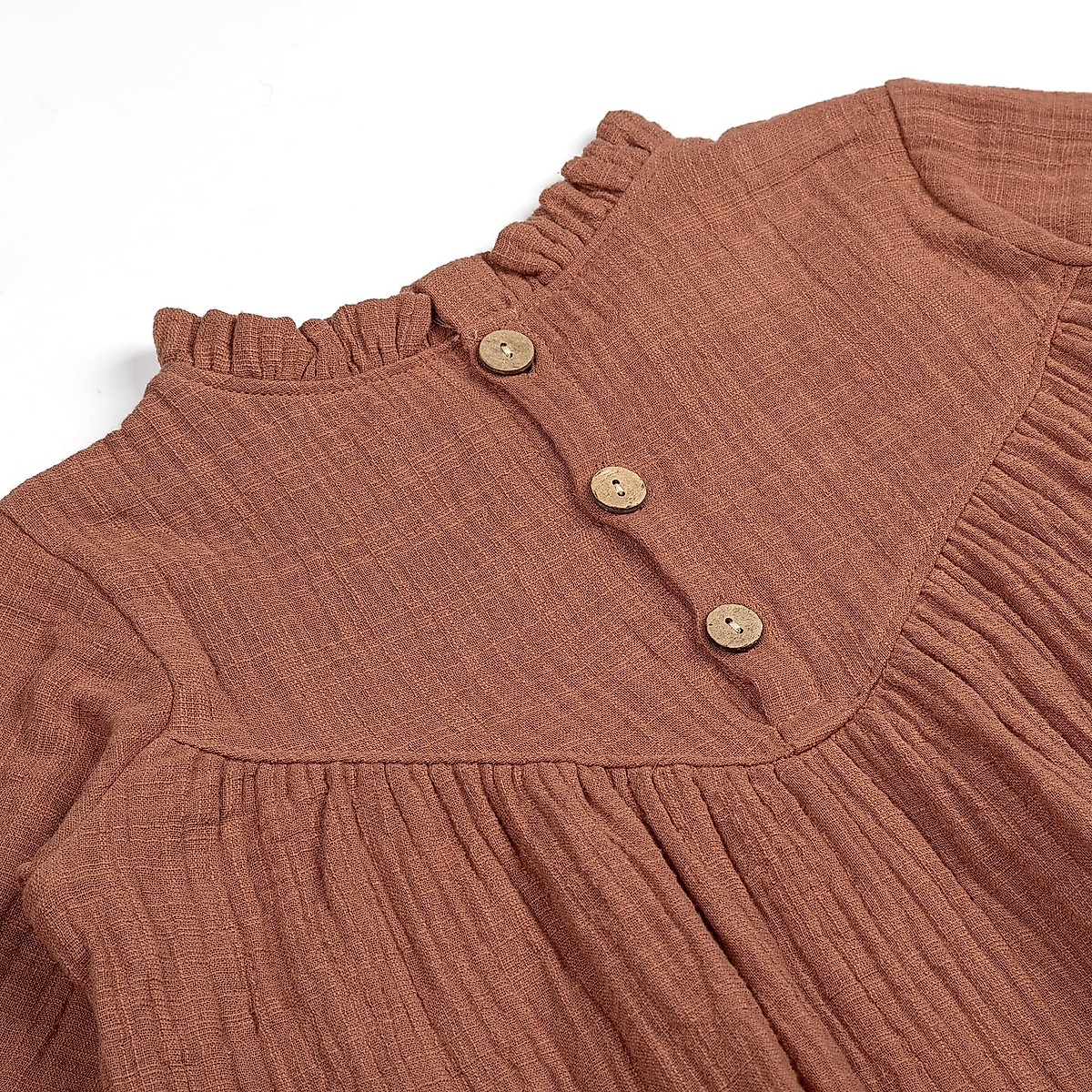 USKIDKK Toddler Girl Dress Long Sleeve Linen Cotton Dress Casual Fall Dresses Clothes (Lotus pink,3-4T)