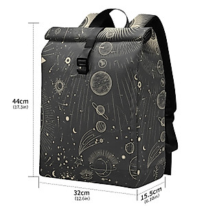 Moon And Stars Goth Travel Roll Top Backpack for Men, Expandable Waterproof Trendy Laptop Backpack