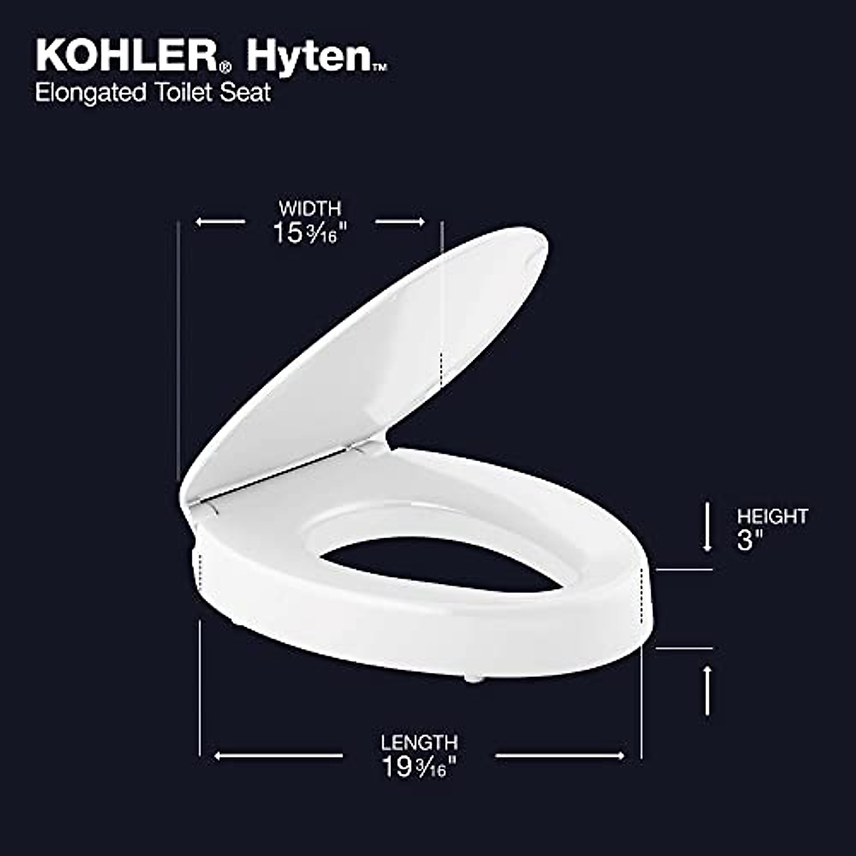 Elevated KOHLER Hyten Quiet-Close Elongated Toilet Seat