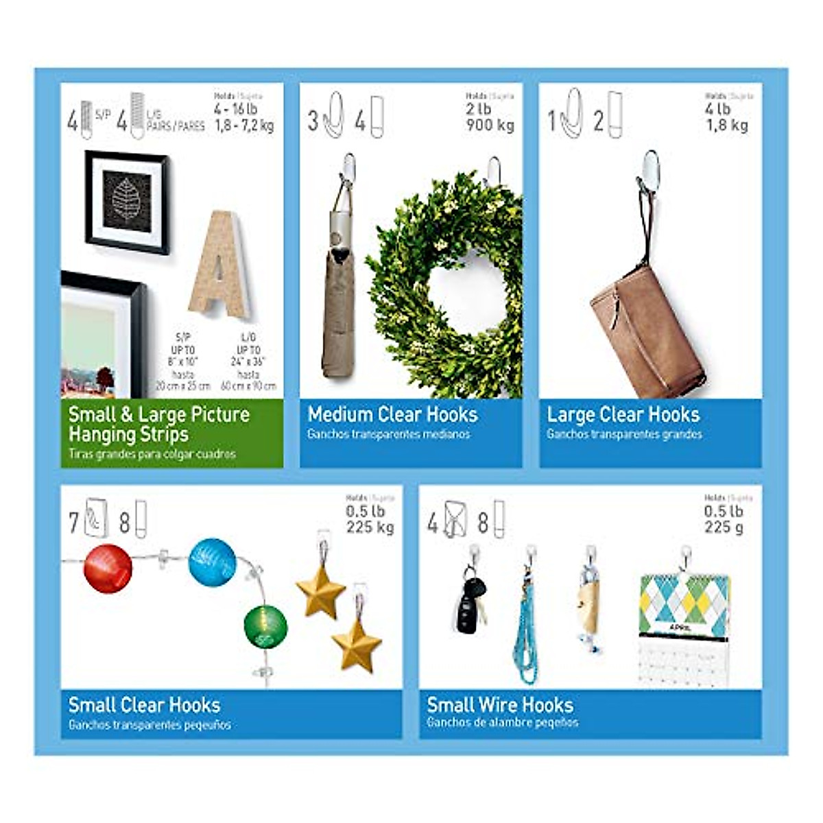 Command Clear Variety Kit, Hooks and Strips to Hang Up to 19 Items, Organize Damage-Free & Large Refill Replacement Strips for Indoor Hooks, White, 20-Strips - Easy to Open Packaging