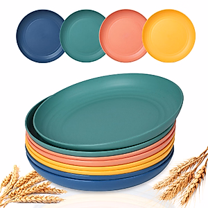 Idealic 9inch Wheat Straw Plates, Unbreakable Dinner Plates Set of 8, Dishwasher & Microwave Safe Reusable Kids Plate Set, Salad Plate for Kids, Multi-colors