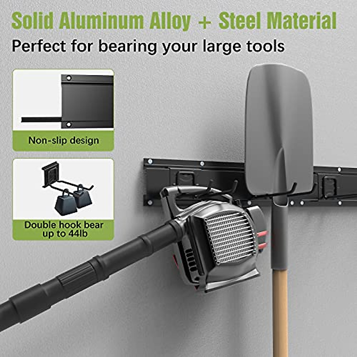 Housolution Heavy Duty Tool Storage Rack 48 Inch Garage Tool Organizer Storage System Max 264 lbs, 3 Rails with 6 Adjustable Wall Hooks, Tool Holder Wall Mount for Warehouse, Basement, Workshop