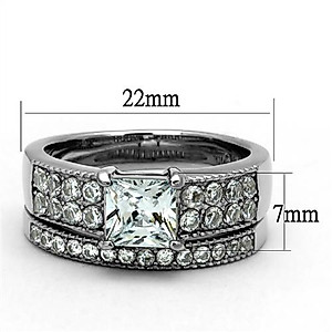 Marimor Jewelry His and Her Stainless Steel 2.07 Carat Cubic Zirconia Bridal Ring Set and Men's Wedding Band Women's Size 05 Men's Size 08