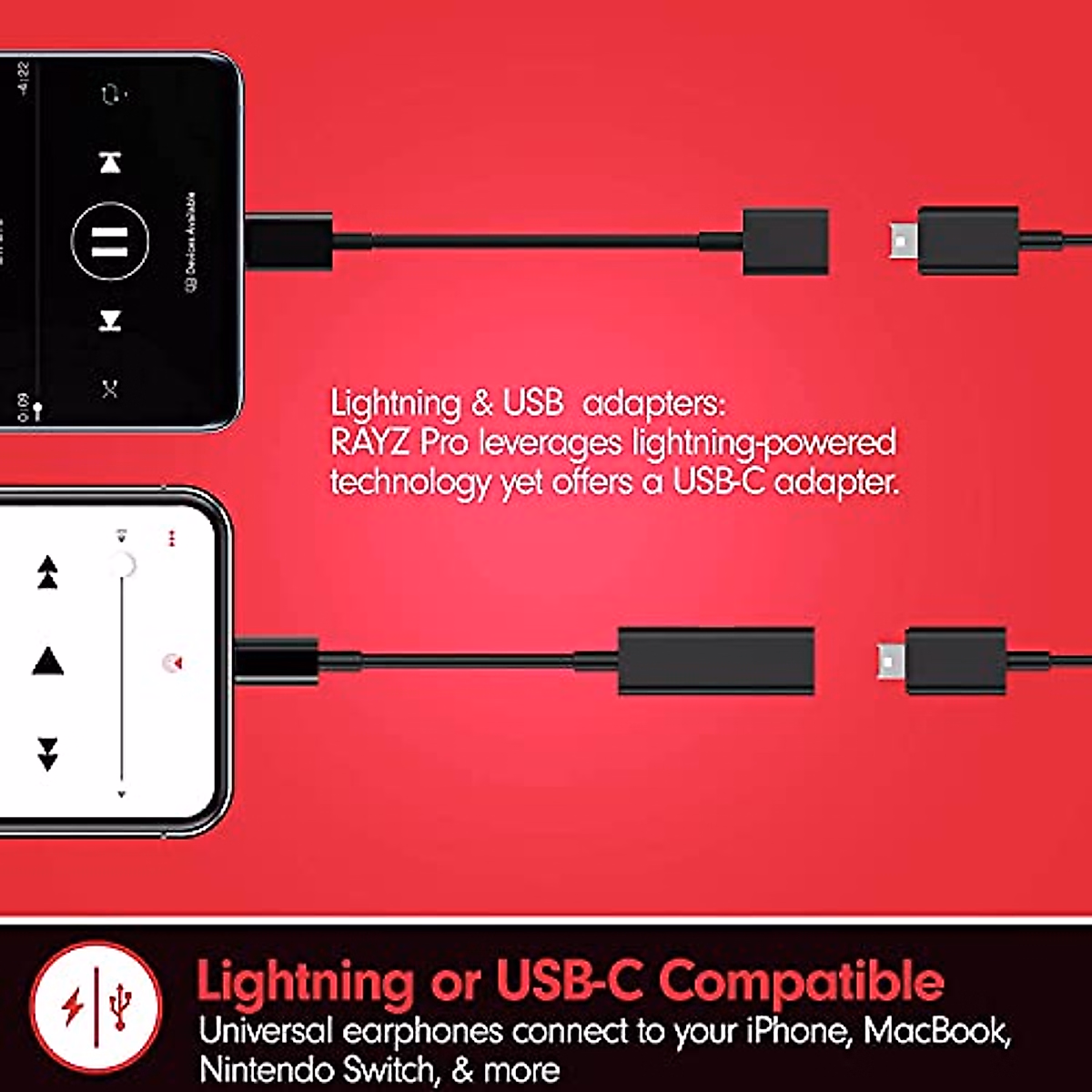 RAYZ Pioneer Pro Lightning & USB-C Earphones/Smart Wired, Active Noise Cancelling Earbuds Microphone Volume Control | for Apple iPhone Mac iPad, Android, Nintendo Switch, Google Pixel - Ice