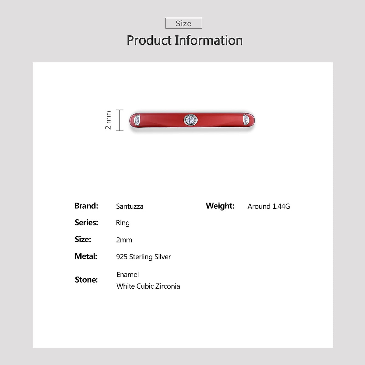 Santuzza Stackable Enamel Ring 925 Sterling Silver Stacking Cubic Zirconia Eternity Colorful Rainbow Band Rings (Small, White, 7)