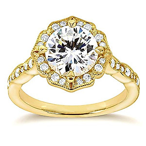 Kobelli Art Deco Floral Moissanite Engagement Ring 1 3/4 Carat (ctw) in 14k Yellow Gold, Size 8, Yellow Gold