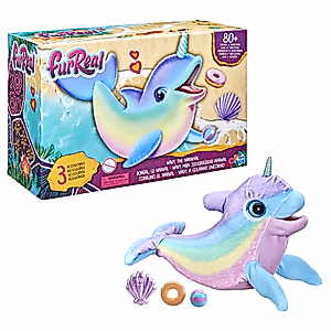 FurReal Wavy The Narwhal Interactive Animatronic Plush Toy, Electronic Pet, 80+ Sounds and Reactions, Rainbow Plush, Ages 4 and Up