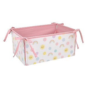 NoJo Happy Days Pink, White, and Yellow Rainbows and Sunshine 4 Piece Nursery Crib Bedding Set - Comforter, 100% Cotton Fitted Crib Sheet, Crib Skirt and Reversible Storage