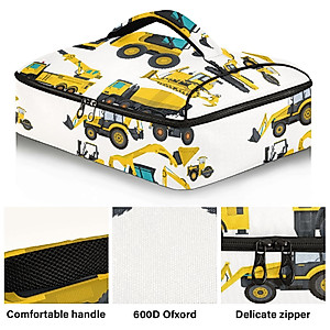 Yellow Machine Vehicles Truck Digger Crane Bagger Reusable Insulated Pizza Bag, Waterproof Food Delivery Bag, with Handle Lid Leakproof Pizza Holder Tote for Hot or Cold Food